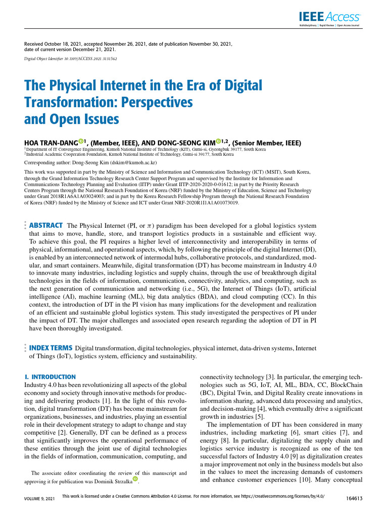 The Physical Internet in the Era of Digital Transformation Perspectives ...
