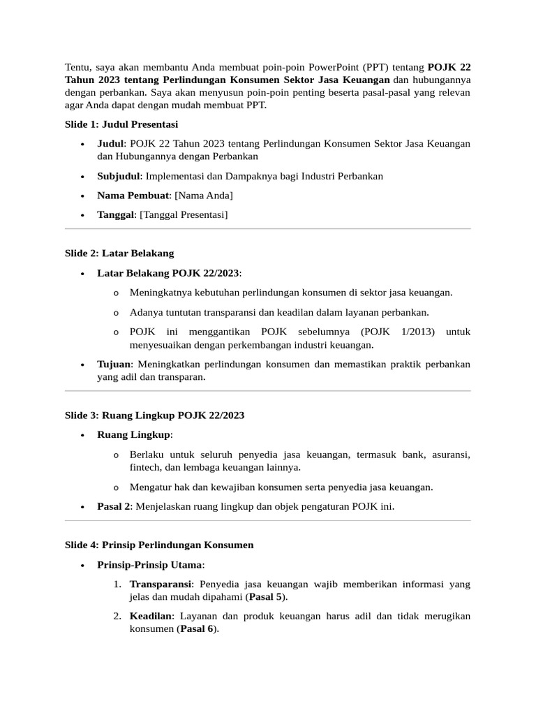 Point PPT Analisis POJK Pelindungan Konsumen 2023 | PDF