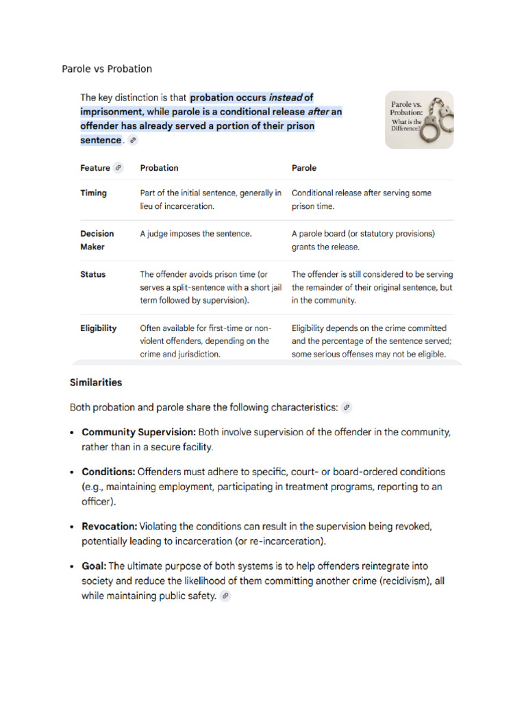 Parole vs Probation | PDF | Parole | Sentence (Law)