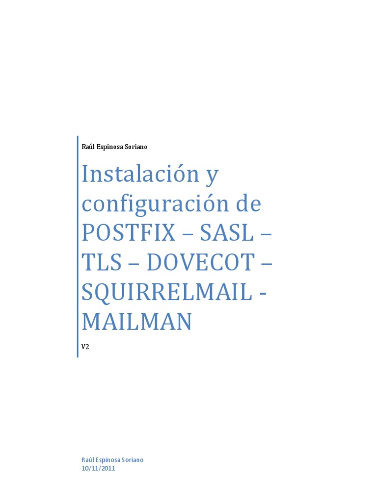 Instalacion y Configuracion de Postfix-Sasl-Tls-Dovecot-Squirrelmail-Mailman en Debian v3 | PDF ...