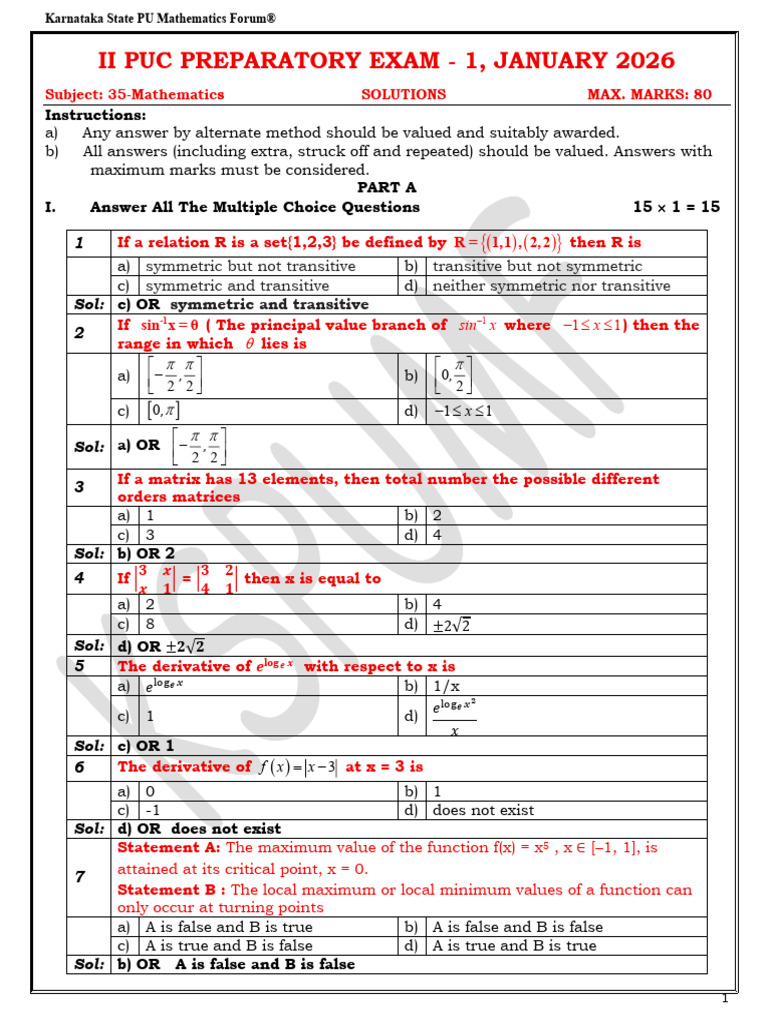 Maths Hints 2025-26 Preparatory Exam 1 | PDF | Matrix (Mathematics ...