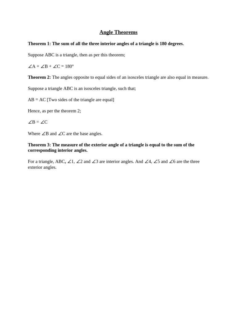 Angle Theorems | PDF