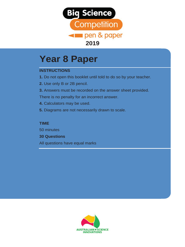 2019 Y8 Big Science Competition Paper and Answers | PDF | Atmosphere | Mars
