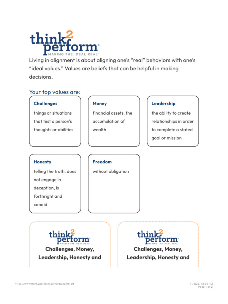 Values Cards Exercise | PDF