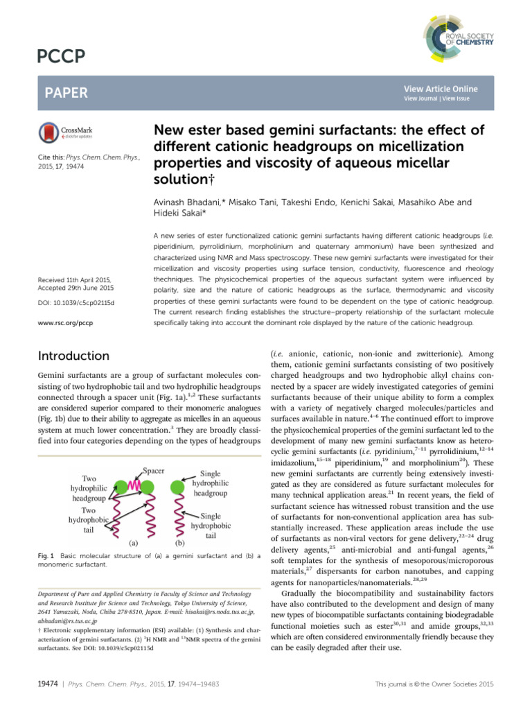 Ester Based Gemini Surfactants | PDF | Surfactant | Adsorption