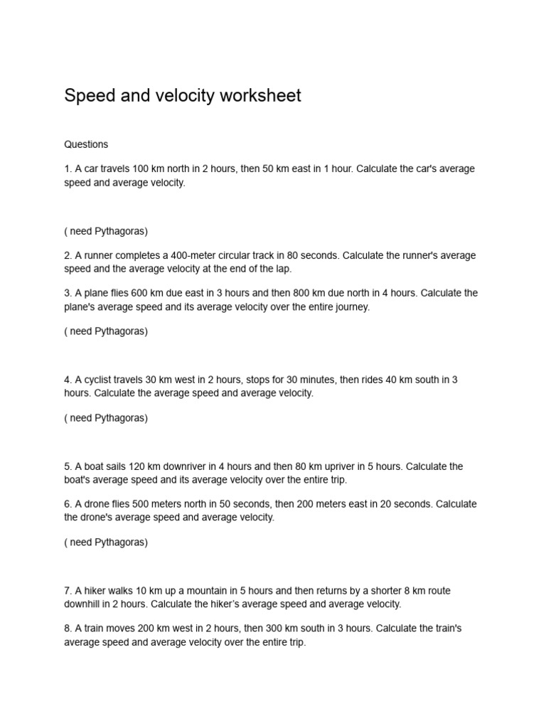 Speed and Velocity Worksheet | PDF | Speed | Velocity