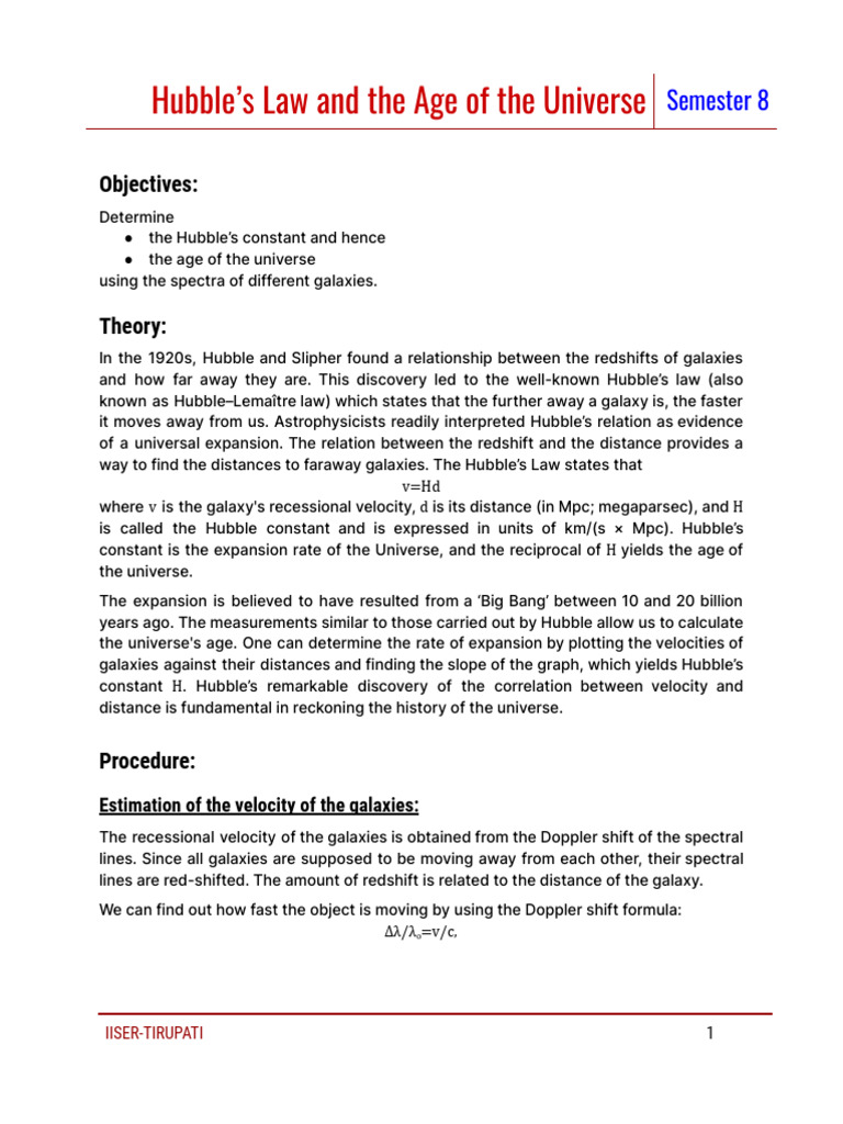8.hubble's Law & Age of The Universe | PDF | Redshift | Astronomy