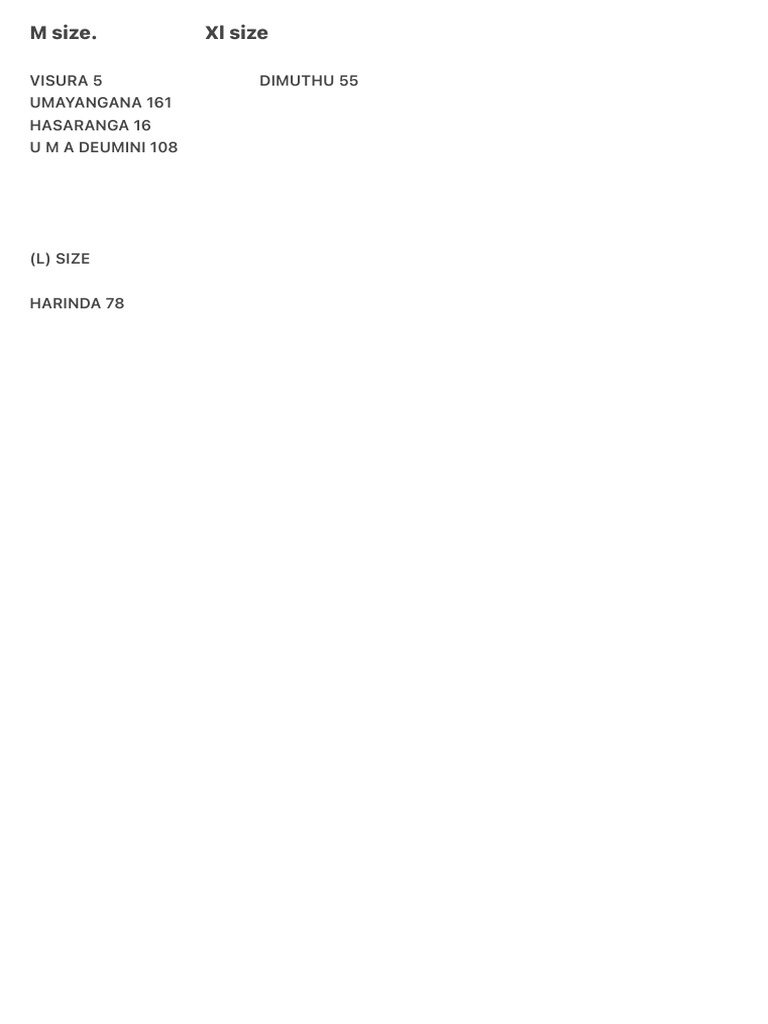 M Size. XL Size | PDF