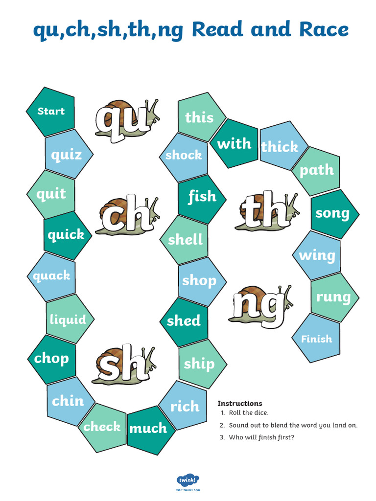 QU CH SH TH NG Phonics Read and Race Game | PDF
