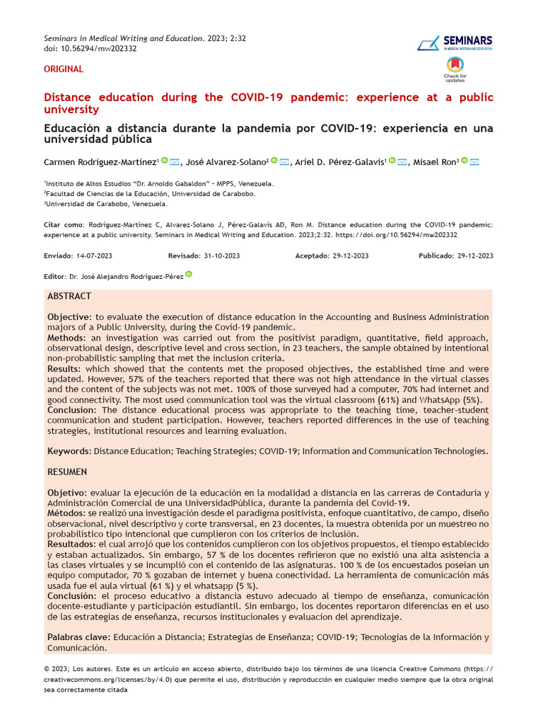 Distance Education During The COVID-19 Pandemic: Experience at A Public ...