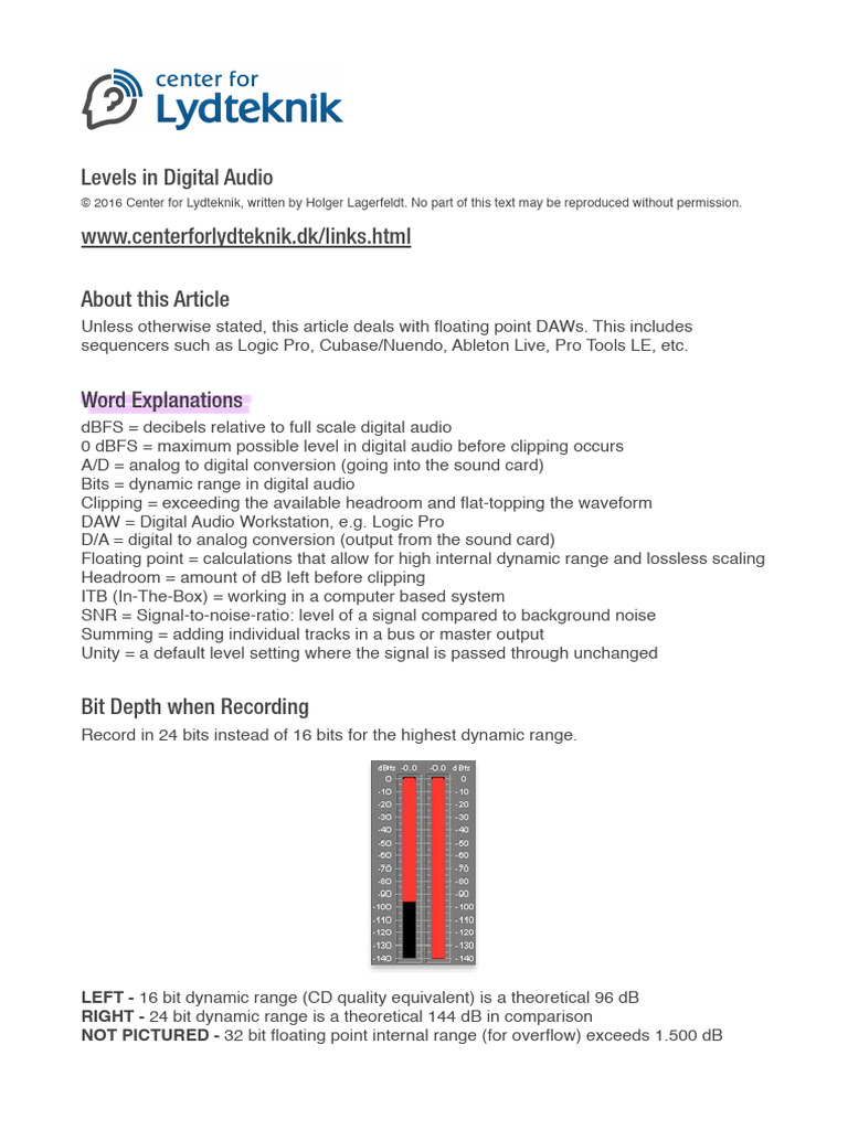Levels in Digital Audio | PDF | Signal To Noise Ratio | Digital To ...