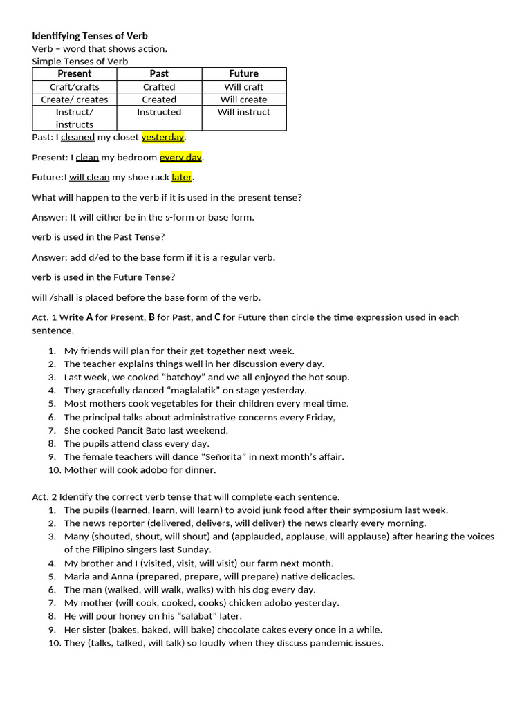 Identifying Tenses of Verb | PDF