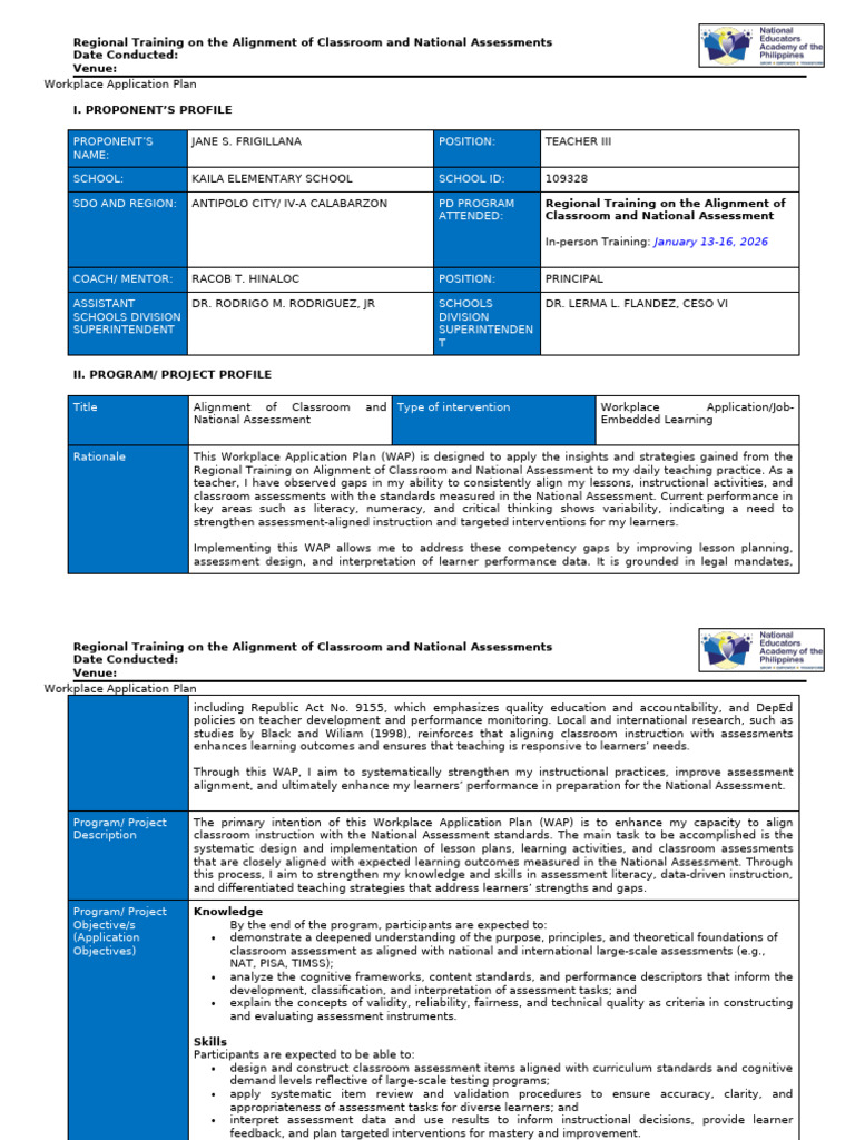 EDITED WAP Template Training On Alignment of Classroom With National ...