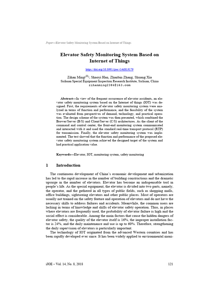 Elevator Safety Monitoring System Based On Interne | PDF | Computer ...