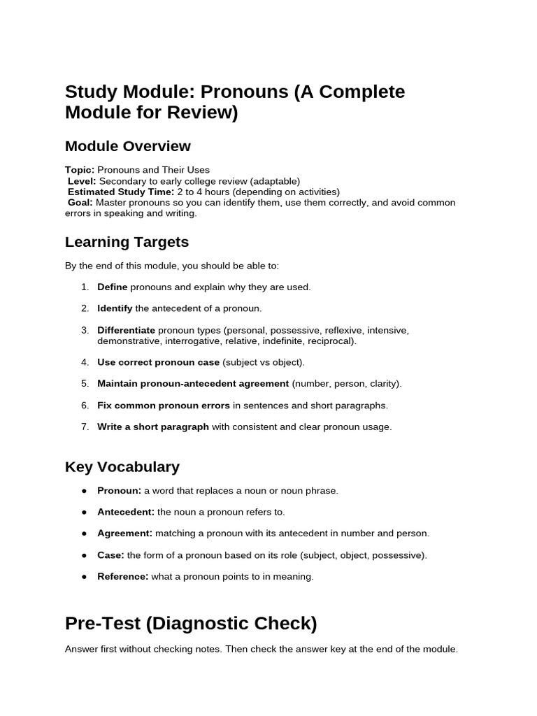 Study Module - Pronouns (A Complete Module For Review) | PDF | Pronoun ...