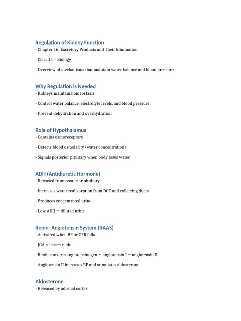 Regulation of Kidney Function | PDF