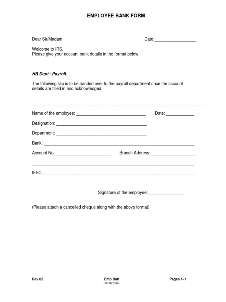09 Employee Bank Form | PDF
