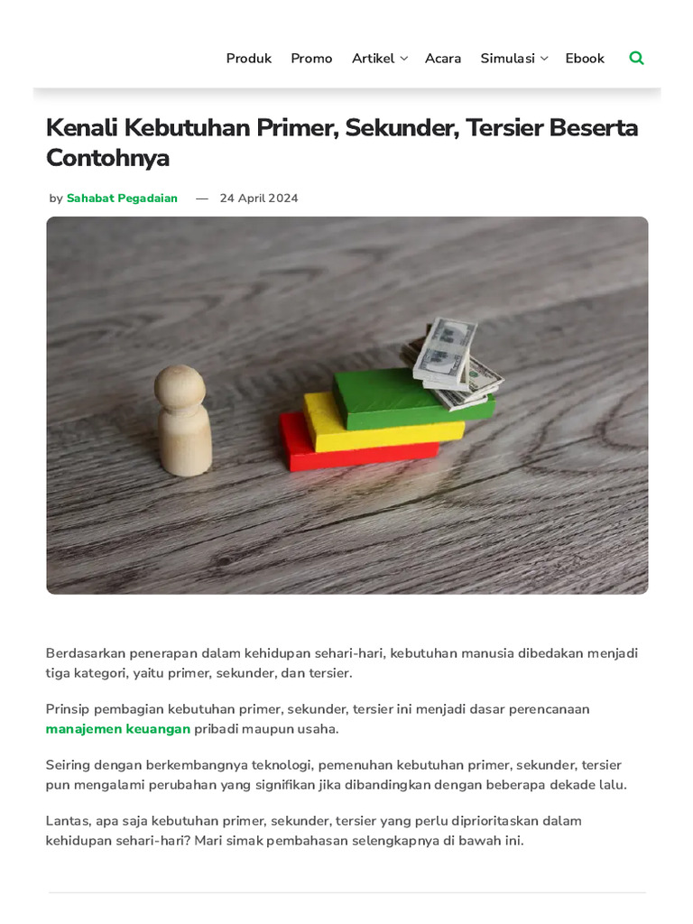 Kenali Kebutuhan Primer, Sekunder, Tersier Beserta Contohnya | PDF