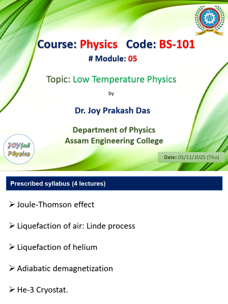 LEC PHY Low Temperature Physics | PDF | Gases | Statistical Mechanics
