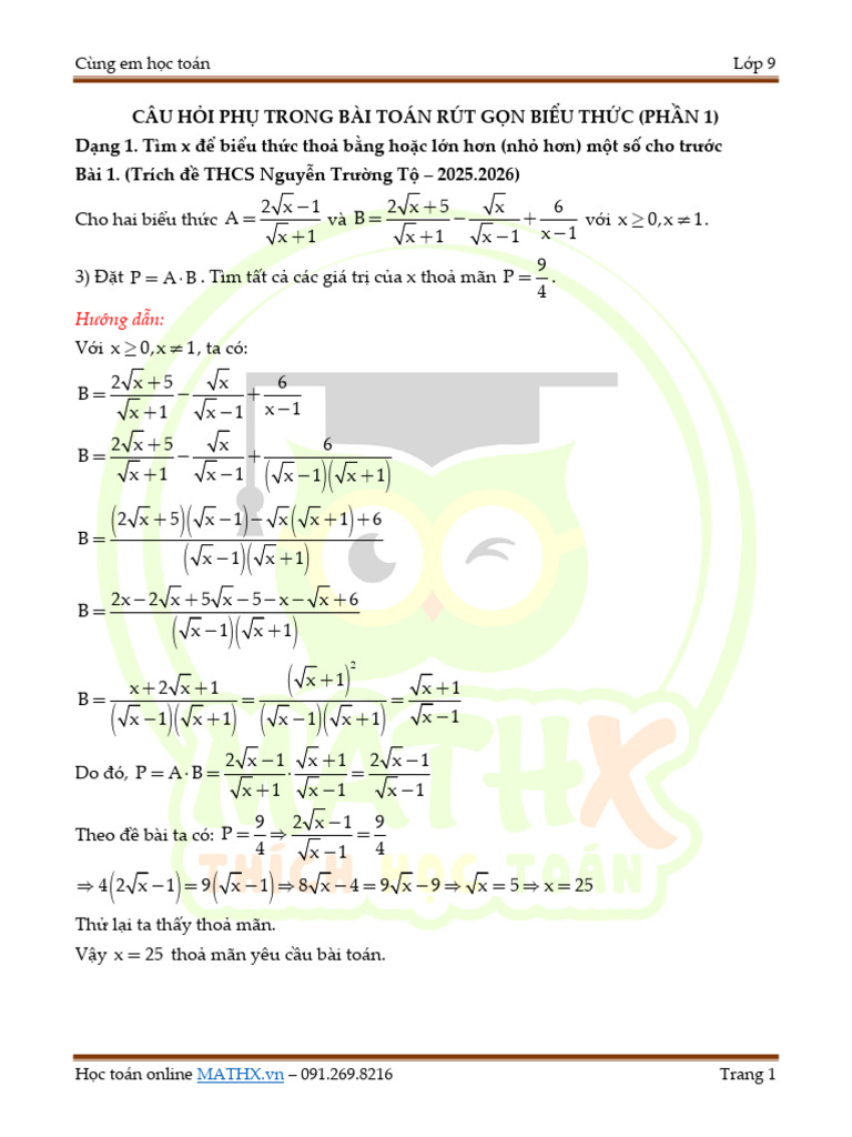 Mathx Lop 9 Ceht Rut Gon Bieu Thuc p1 Dap An | PDF