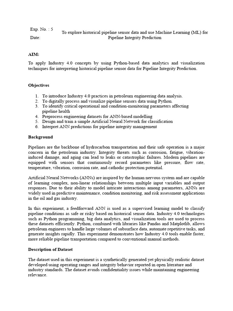 Lab Manual Experiment 5-Pipeline Integrity Prediction | PDF | Machine ...