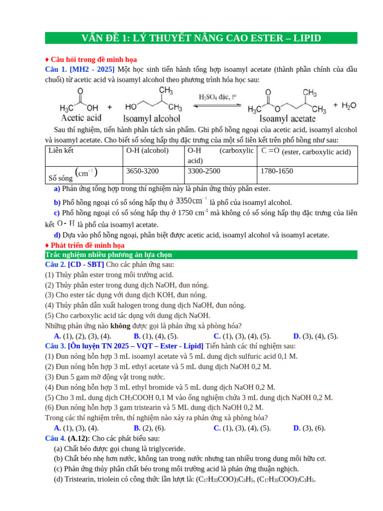 2025. hs đề Van de 1, 2 Ly thuyet nang cao Ester - carbohydrate. TTB ...