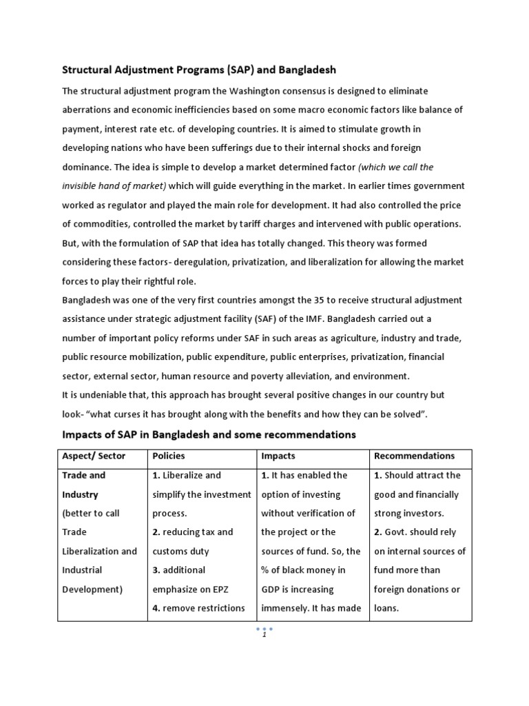 Impacts Of Structural Adjustment Program In Bangladesh Pdf