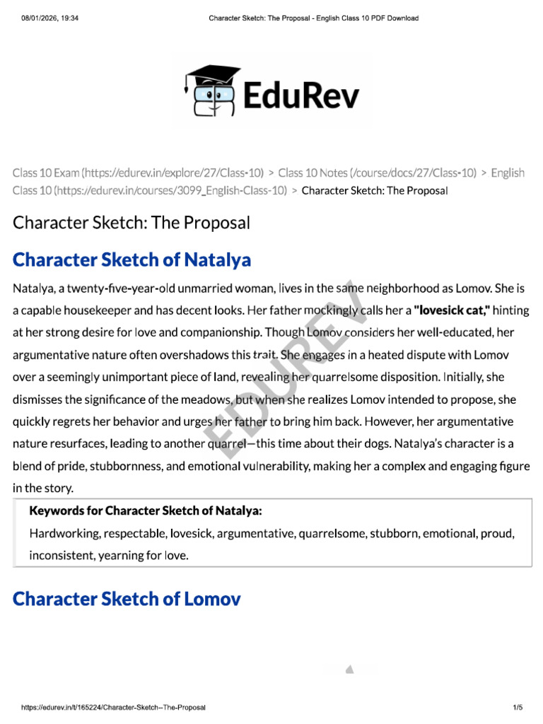 Character Sketch the Proposal | PDF