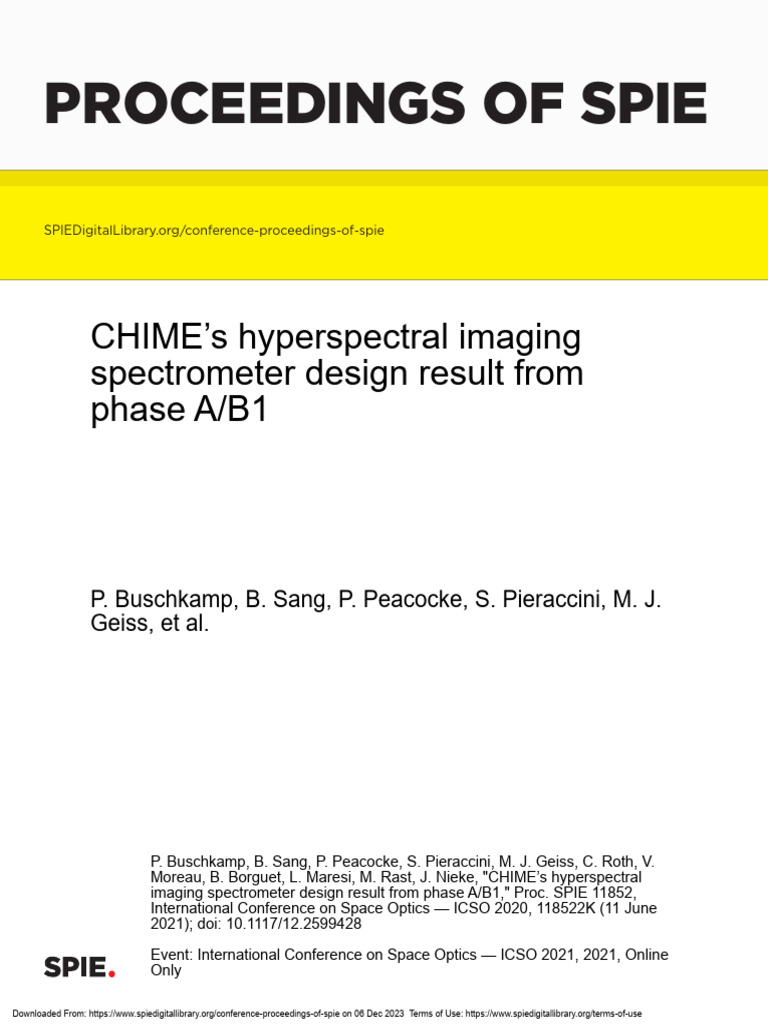 CHIMEs Hyperspectral Imaging Spectrometer Design | PDF | European Space ...