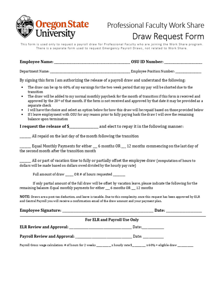 Professional Faculty Work Share Draw Request Form | PDF | Payroll ...