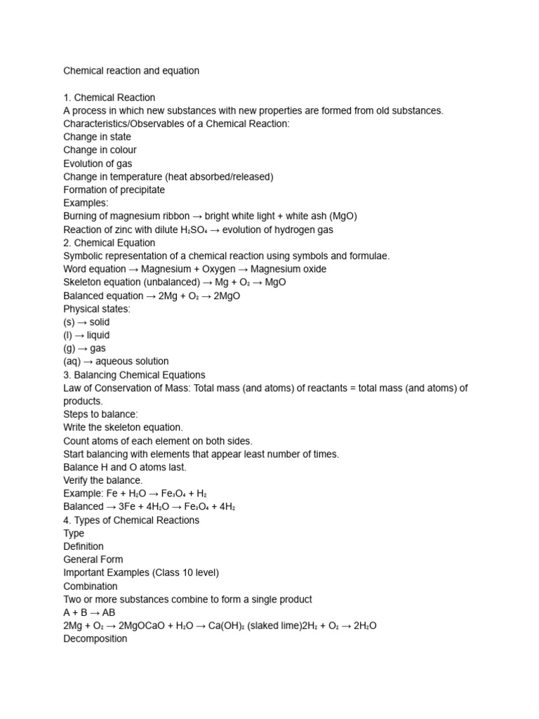 Chemical Reaction and Equation Notes | PDF | Redox | Chemical Reactions