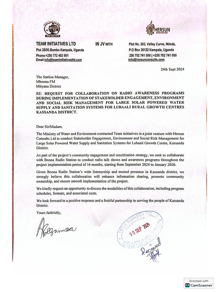 Mboona Broadcasting Letter | PDF