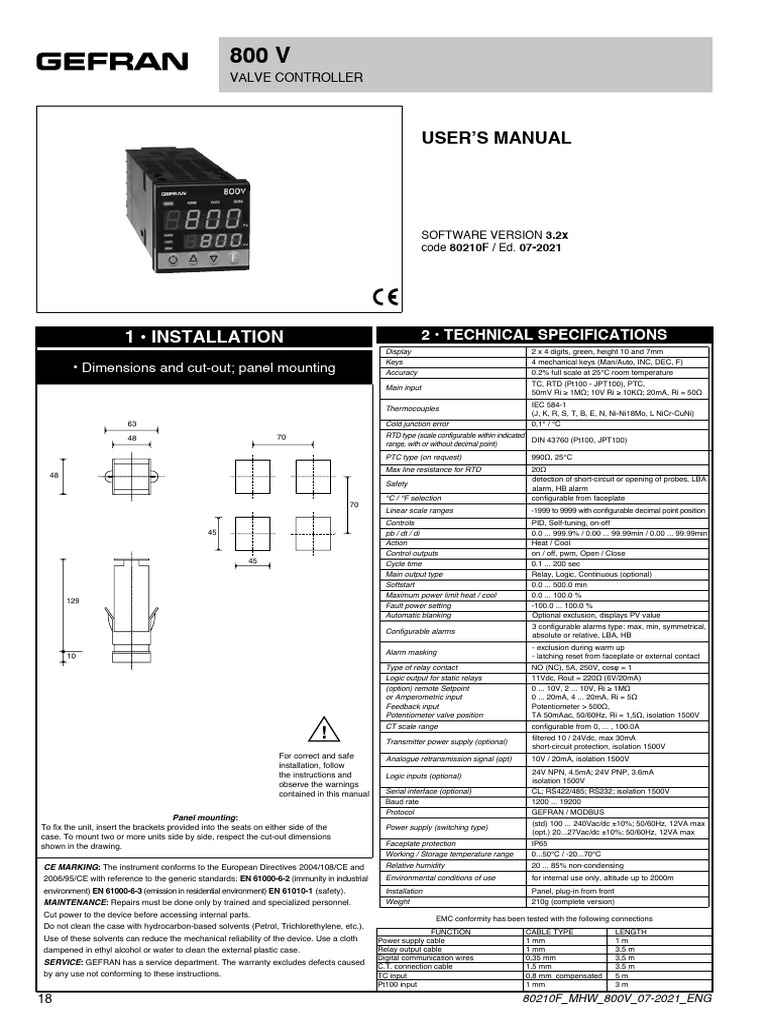 Gefran 800 80210F - MHW - 800V - 07-2021 - Eng | PDF | Power Supply | Relay