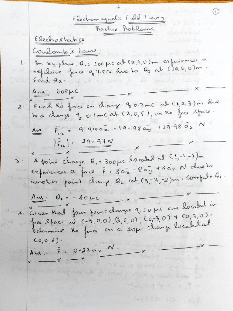 Electrostatics Practice Problems - Part 1 | PDF