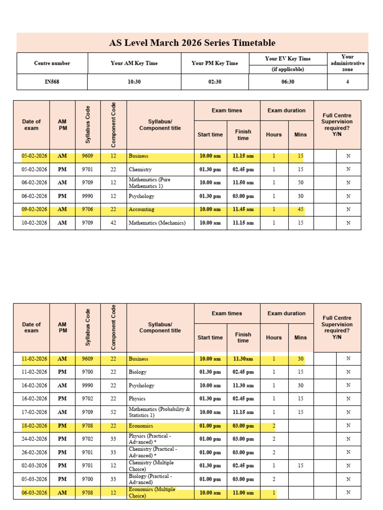 AS Level March 2026 Series Timetable | PDF | Qualifications