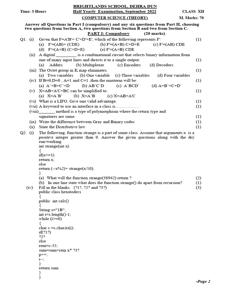 Brightlands Dehradun Computer Paper 2023 | PDF | Computer Programming ...