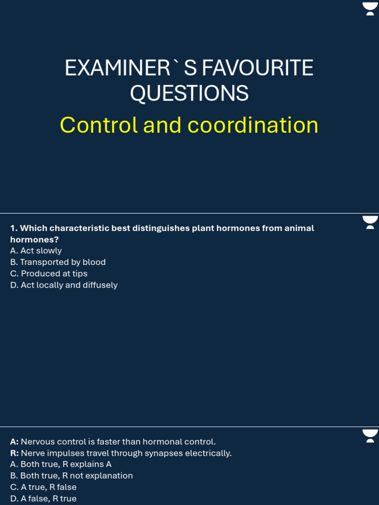 Examiner's Favourite Questions Control and Coordination | PDF | Hormone ...