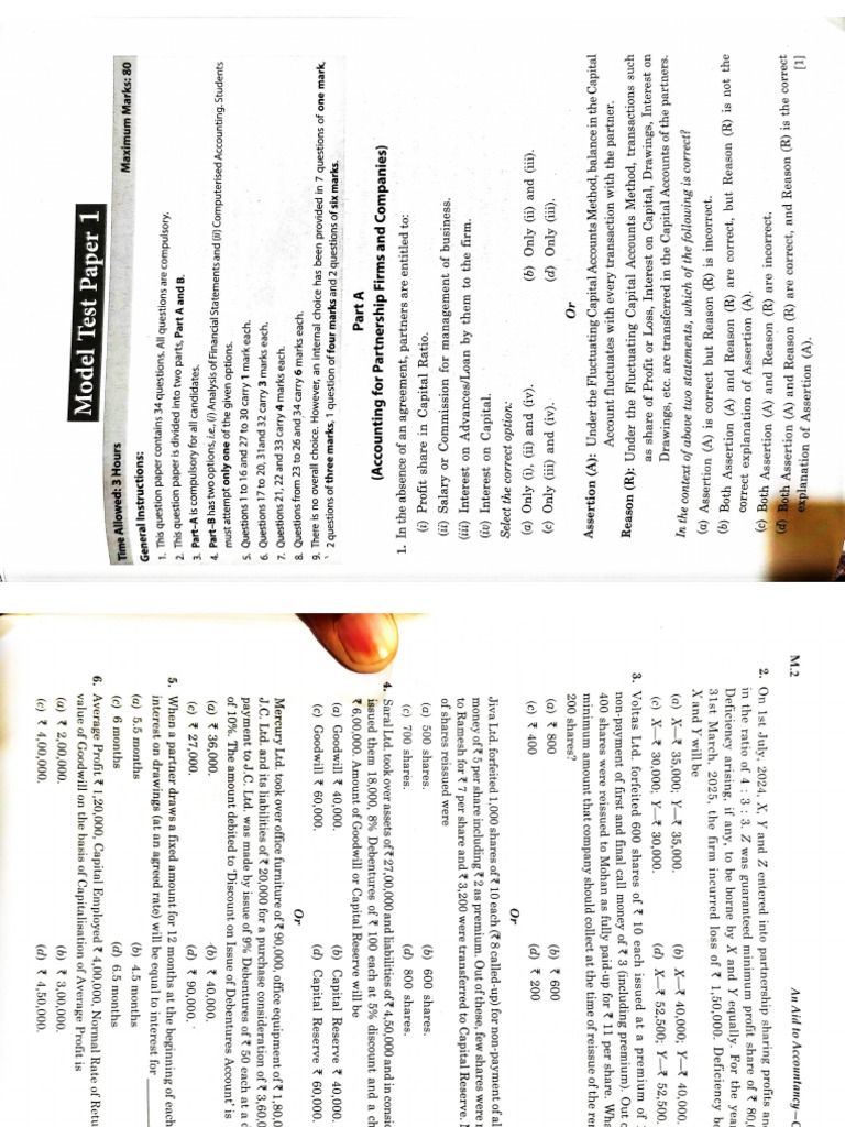 Class 12 Account Sample Paper 1 PDF by Ts Grewal 2025-26 | PDF