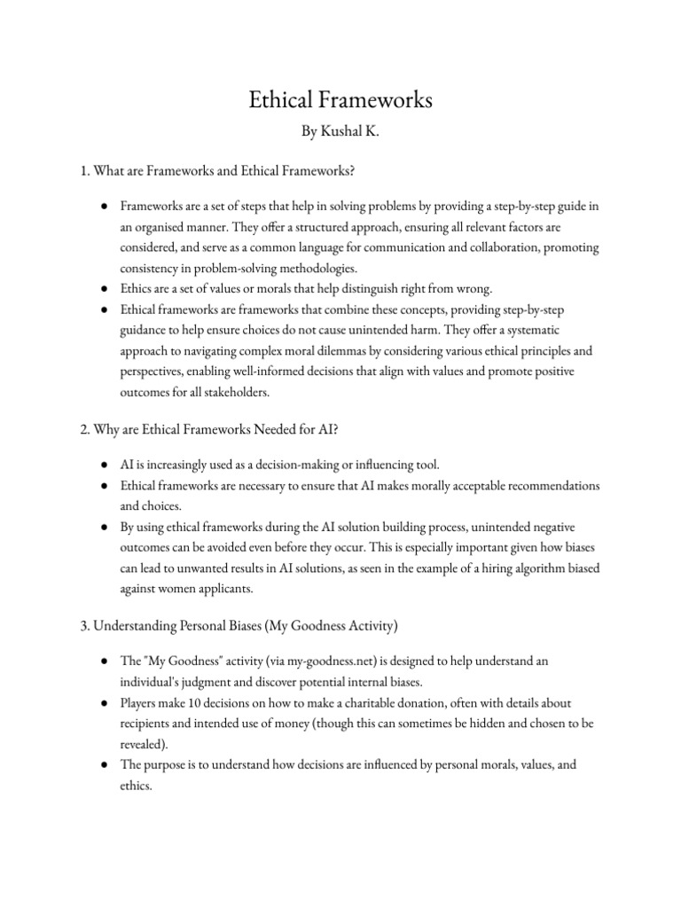 Ethical Frameworks Notes by Kushal K. | PDF | Artificial Intelligence ...