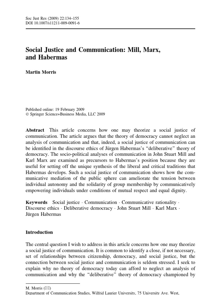 Social Justice and Communication Mill Marx | PDF | Frankfurt School ...