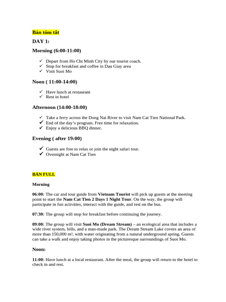 DAY 1-Brochure Nam Cat Tien | PDF