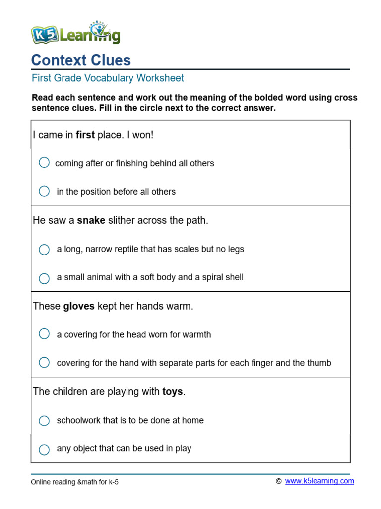 Grade 1 Words Context Clues 3 | PDF