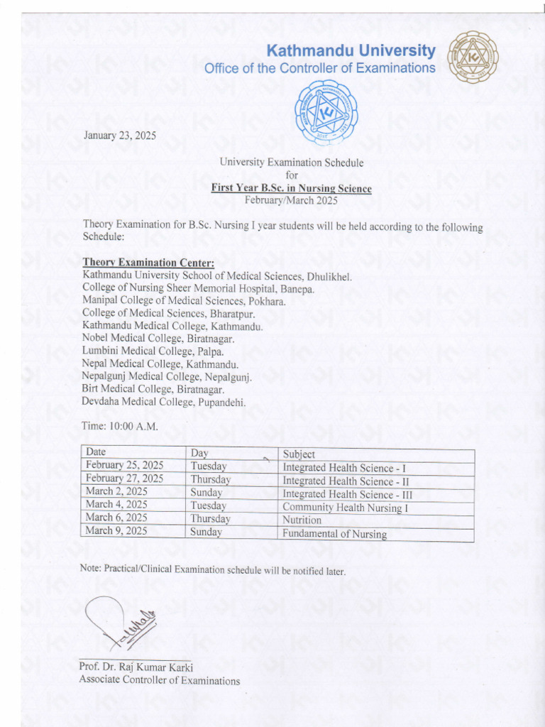 B.SC - in Nursing Exam Schedule | PDF | Health Care | Medicine