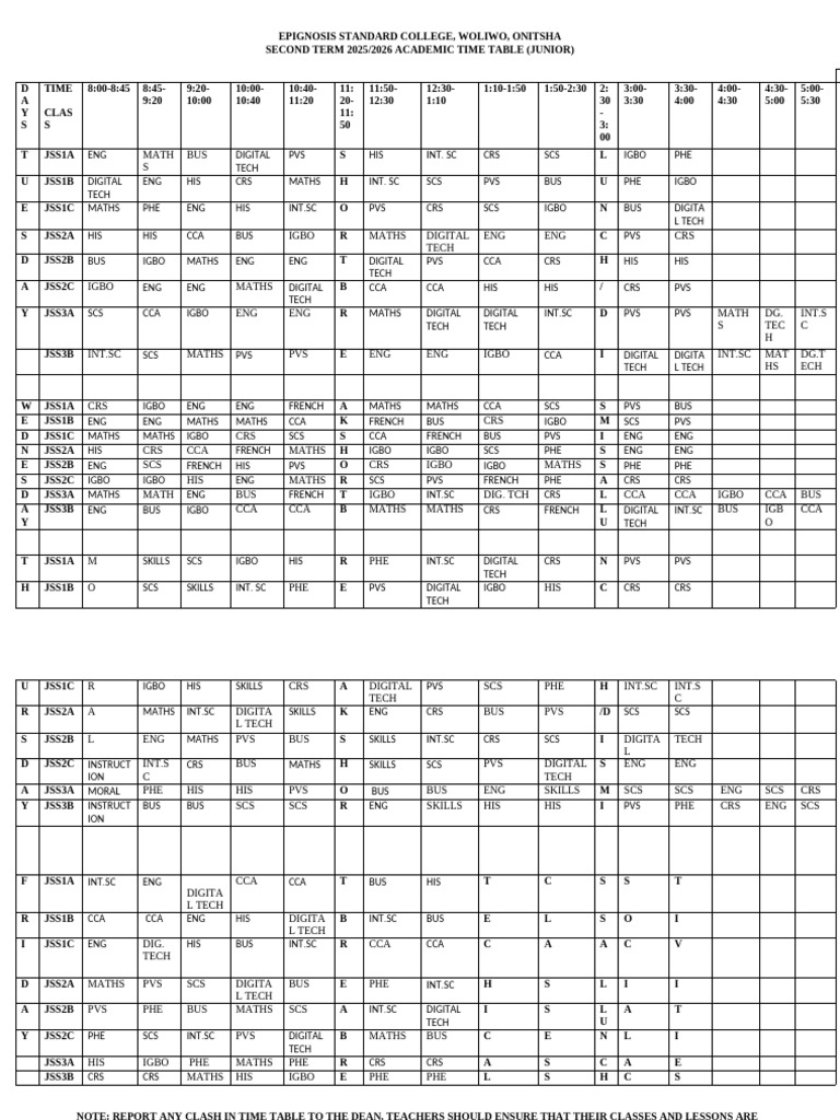 2nd Term Time Table | PDF