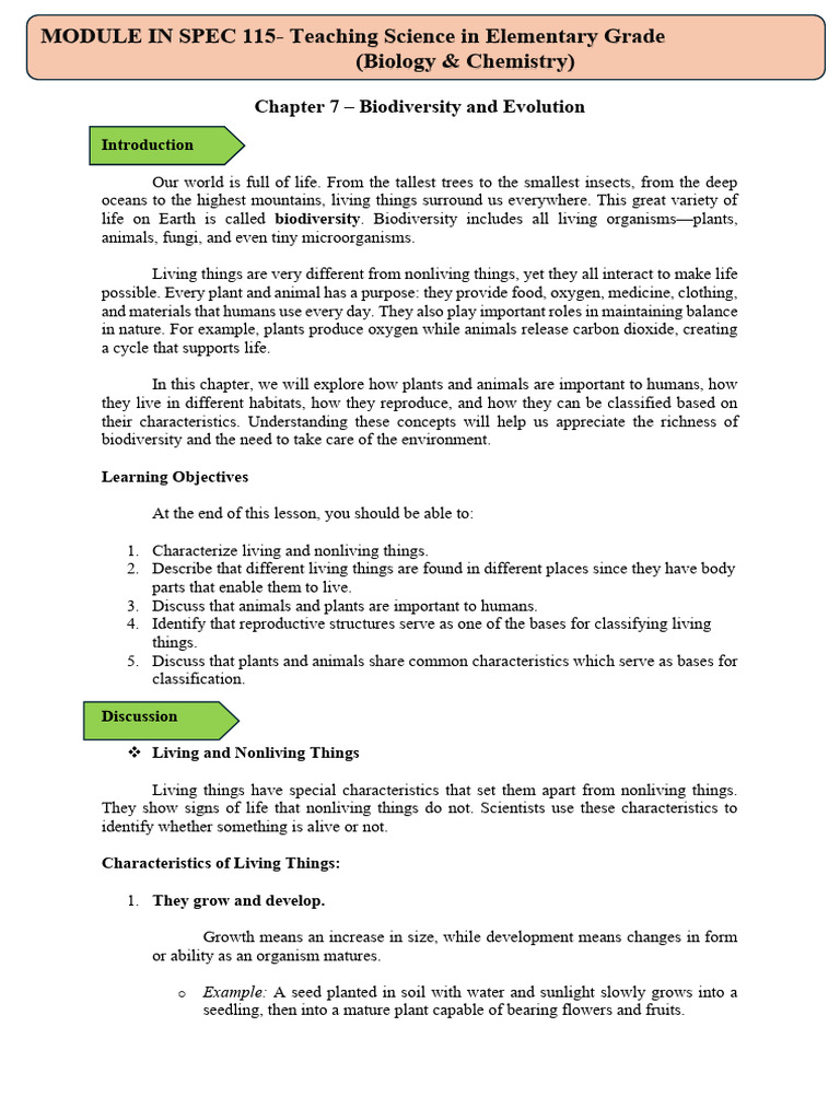 SPEC 115 Chapter 7 Biodiversity and Evolution | PDF | Plants | Life