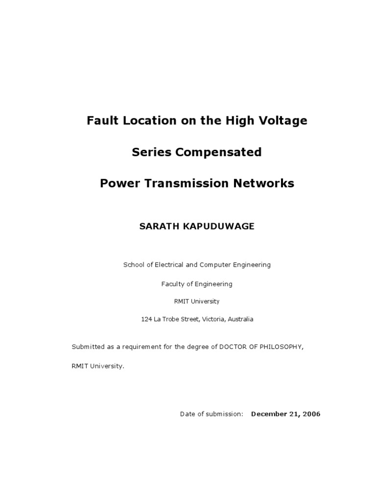 TH PHD Kapuduwage Fault Location On The High Voltage Series Compensated L | PDF | Electric Power ...