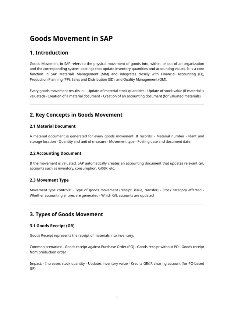 Goods Movement in Sap | PDF | Goods | Inventory