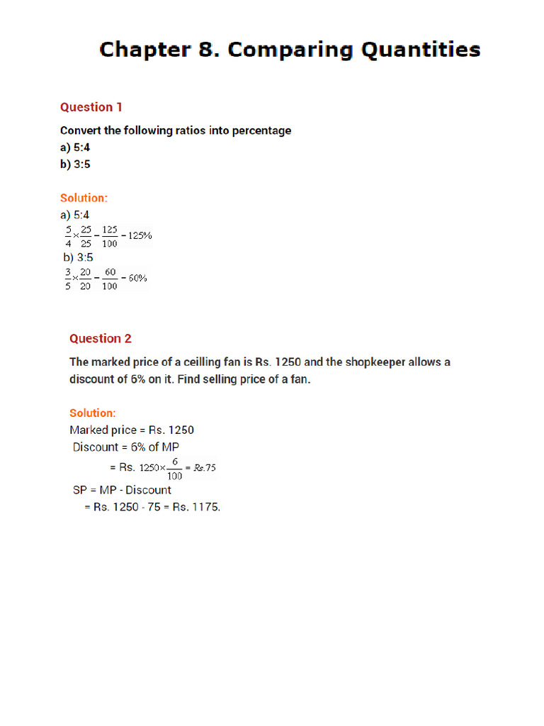 Chapter 8. Comparing Quantities | PDF