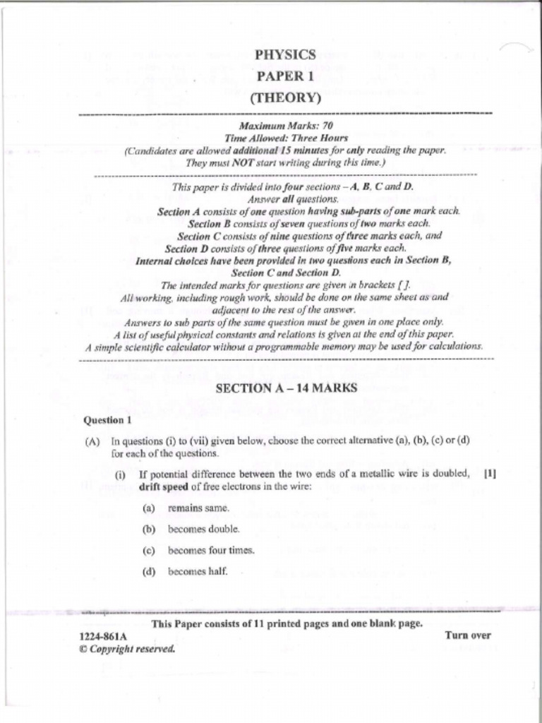 861a - Physics Paper 1 | PDF