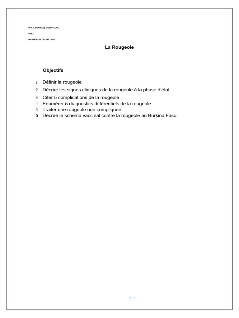 Rougeole Master I Med 2026 Sondo | PDF | Rougeole | Vaccination